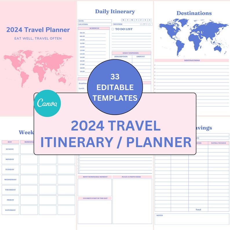 Ultimate Travel Planner Printable, 33 Travel Templates, Vacation Road ...