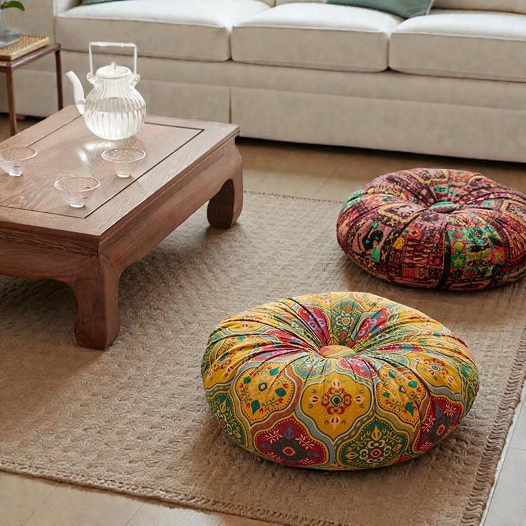 Mandala Floor Cushion, Round Tufted Meditation Pillow, Boho Home Decor ...