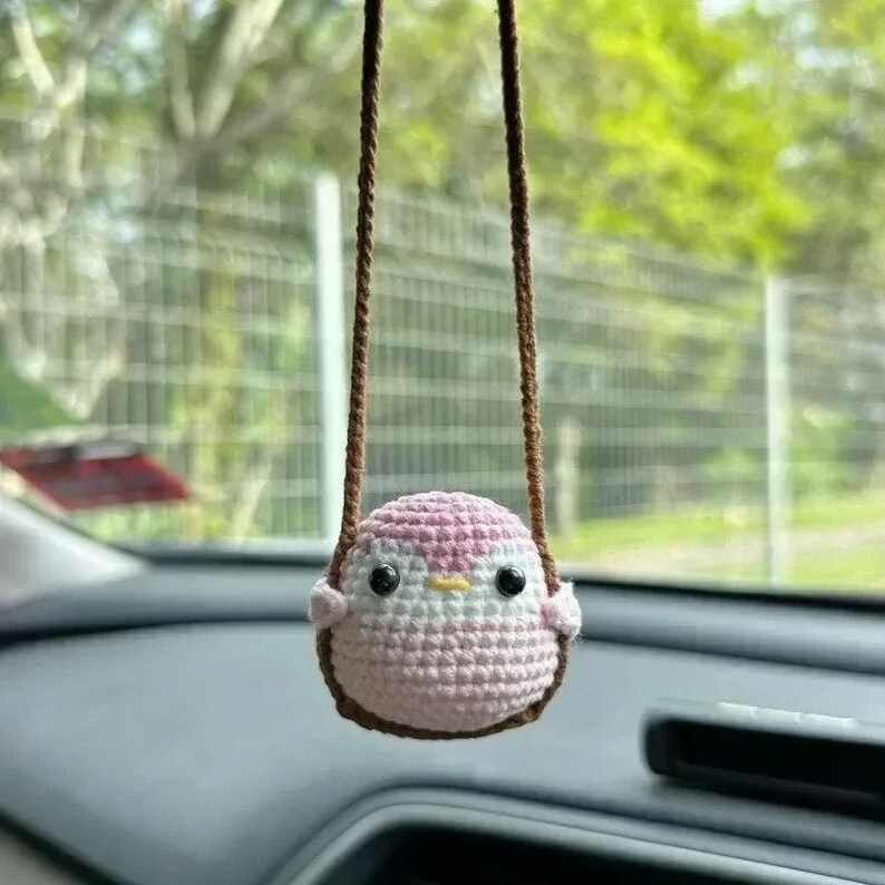 Cute Car Accessories, Handmade Crochet Animal Rearview Mirror Decor ...