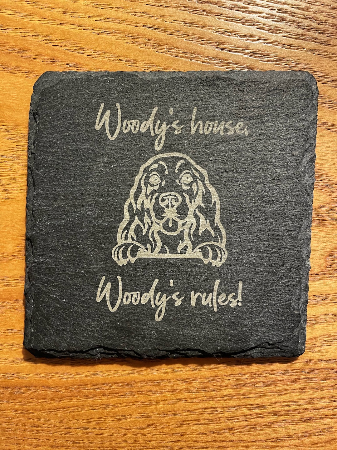 Personalised Slate Dog Coaster With Laser Engraved Name - Wide ...