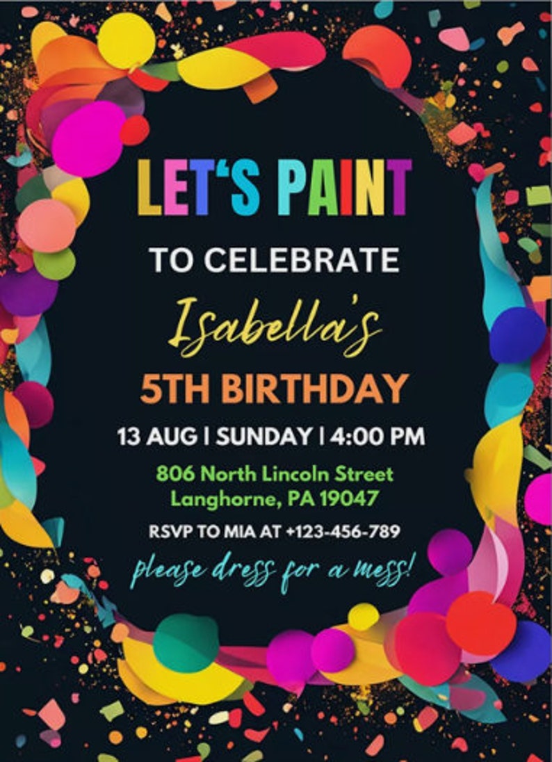 EDITABLE Paint Birthday Party Invitation Template, Rainbow Colorful ...
