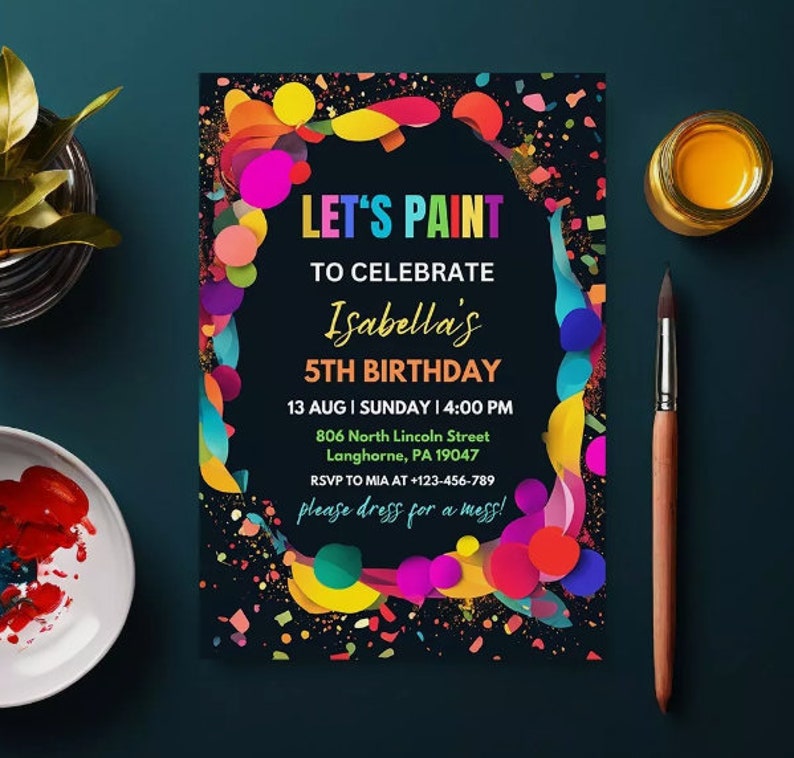 EDITABLE Paint Birthday Party Invitation Template, Rainbow Colorful ...