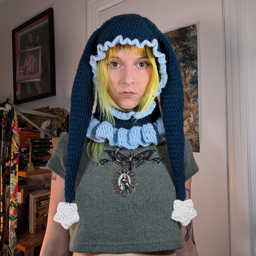 Sleepy Jester Balaclava Crochet Dark Blue Slouchy Clown Hat With White ...