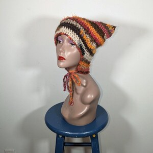 Striped Brown Cat Hat Crochet Scrap Yarn Mohair Pink, Orange & Cream ...