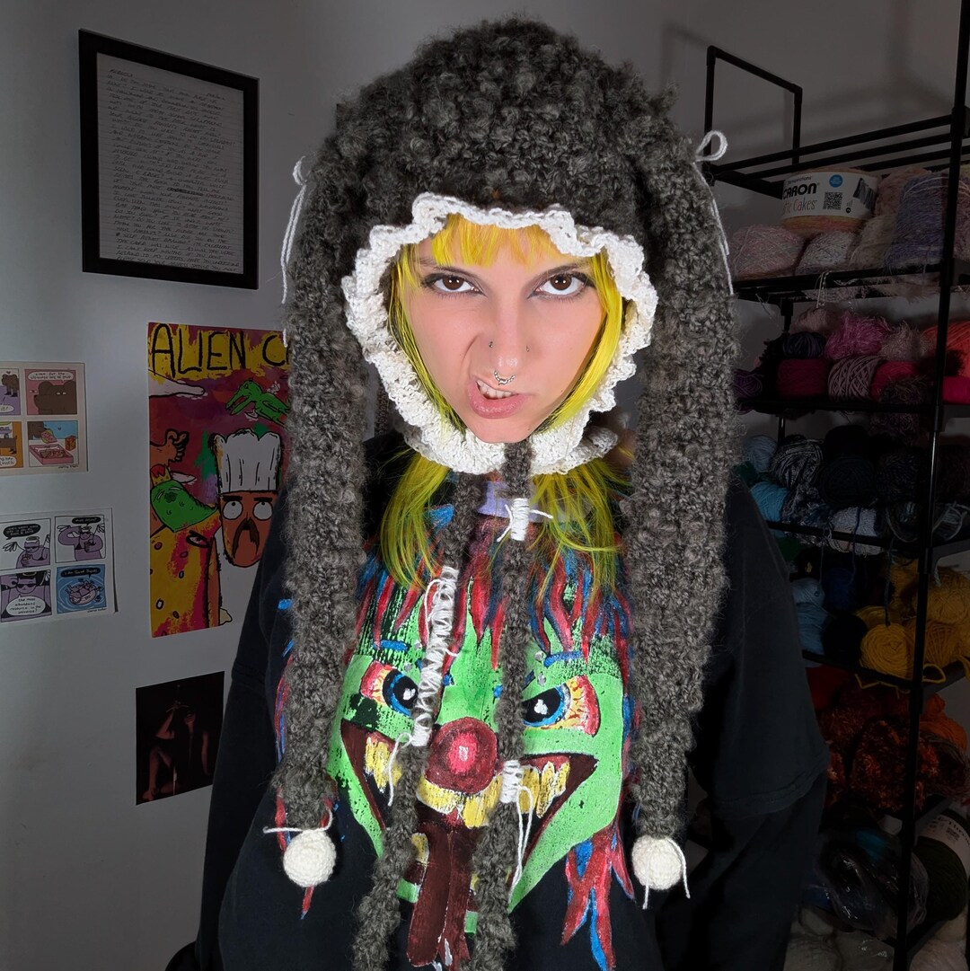 Clown Bunny Hat Crochet Jester Bonnet With White Ruffles, Bows and ...