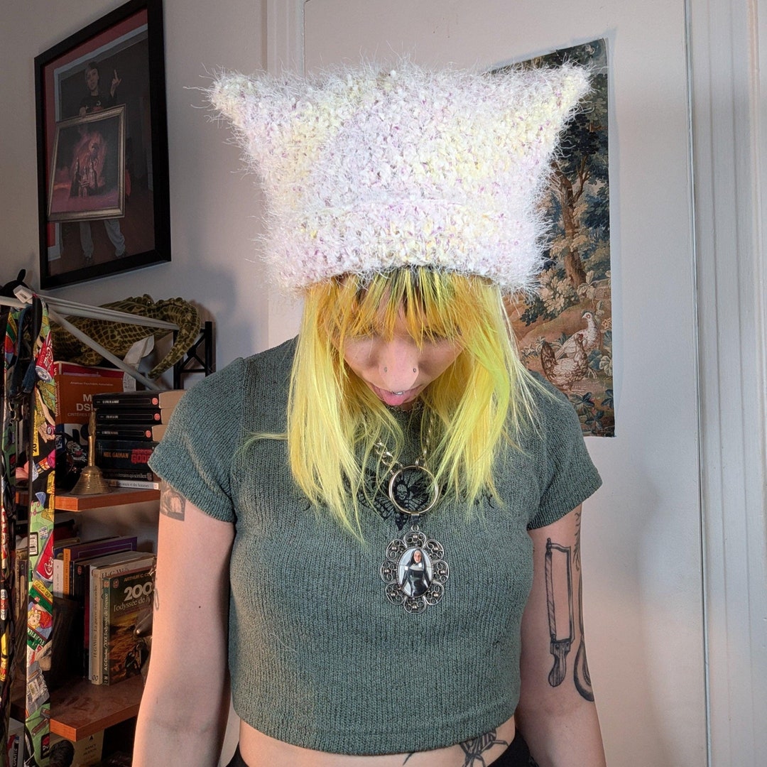 Yellow Fuzzy Cat Hat - Cute Lolita Kawaii Coquette Cat Ear Beanie ...