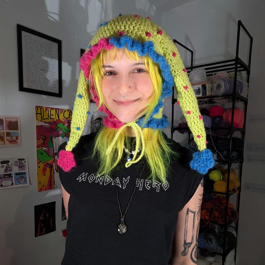 Green Jester Hat With Pink & Blue Dots Stars Cute Clown Hat With ...