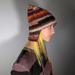 Striped Brown Cat Hat Crochet Scrap Yarn Mohair Pink, Orange & Cream ...