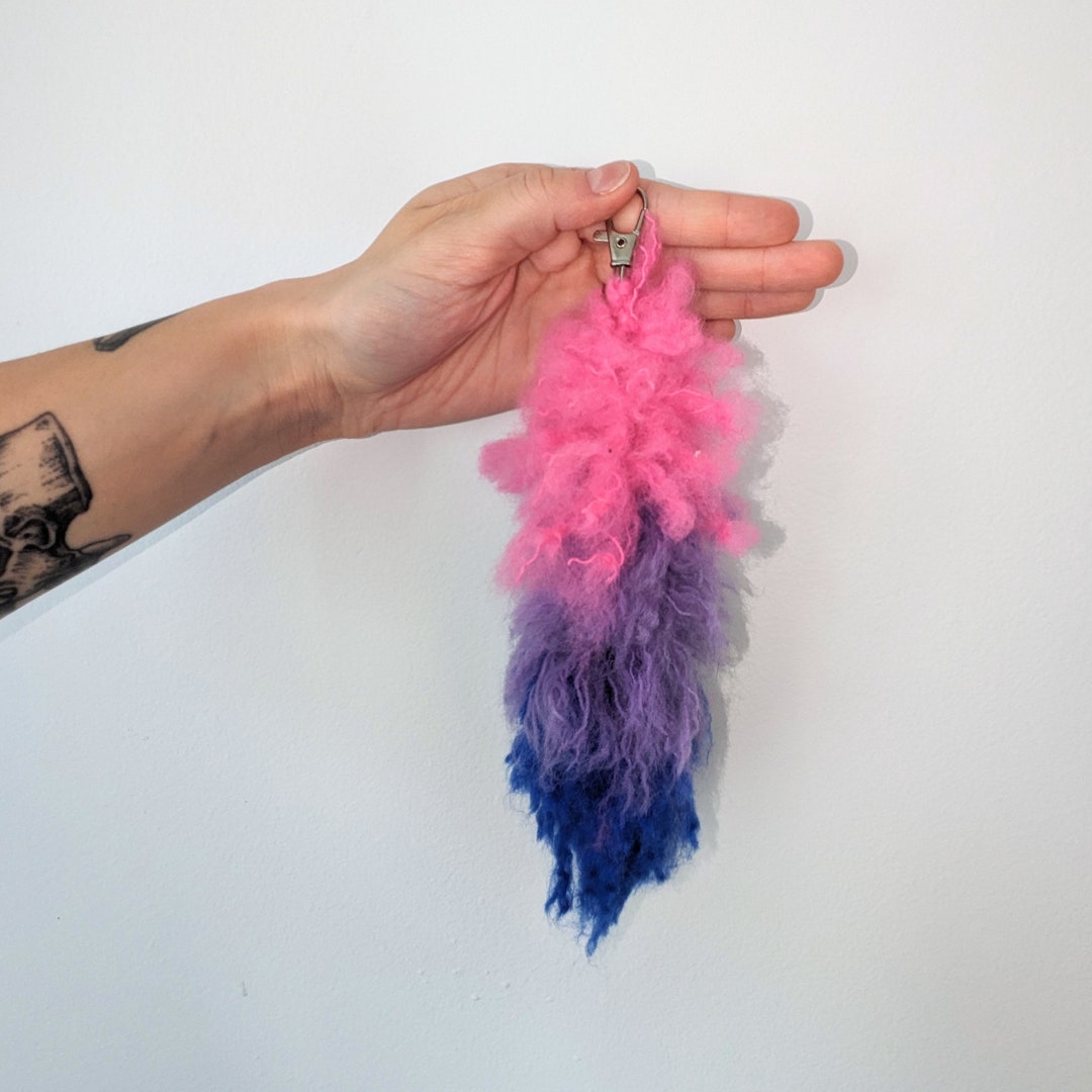 Bisexual Flag Furry Tail Keychain Pride Flag Yarn Tail Vegan Queer ...