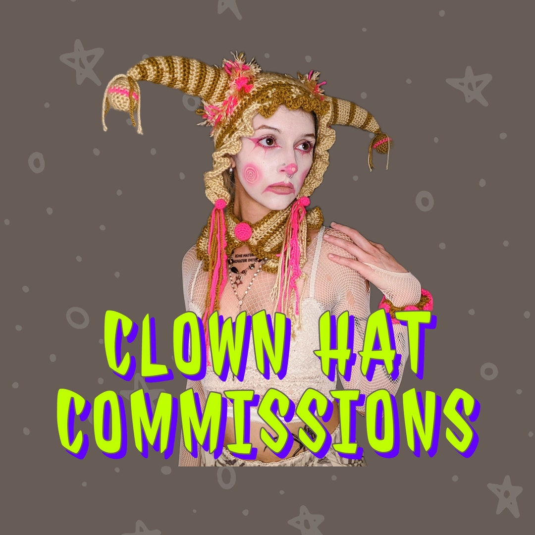 CLOWN HAT COMMISSIONS Personalized Crochet Clown Hat Handmade Jester Hat Clowncore Bonnet Clown ...