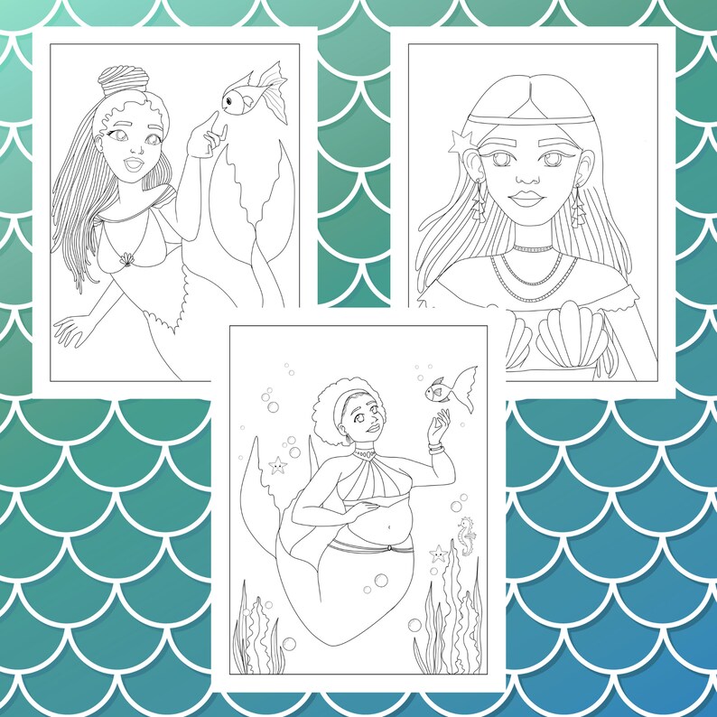 Black Mermaids Coloring Pages Digital Download Coloring Book - Etsy