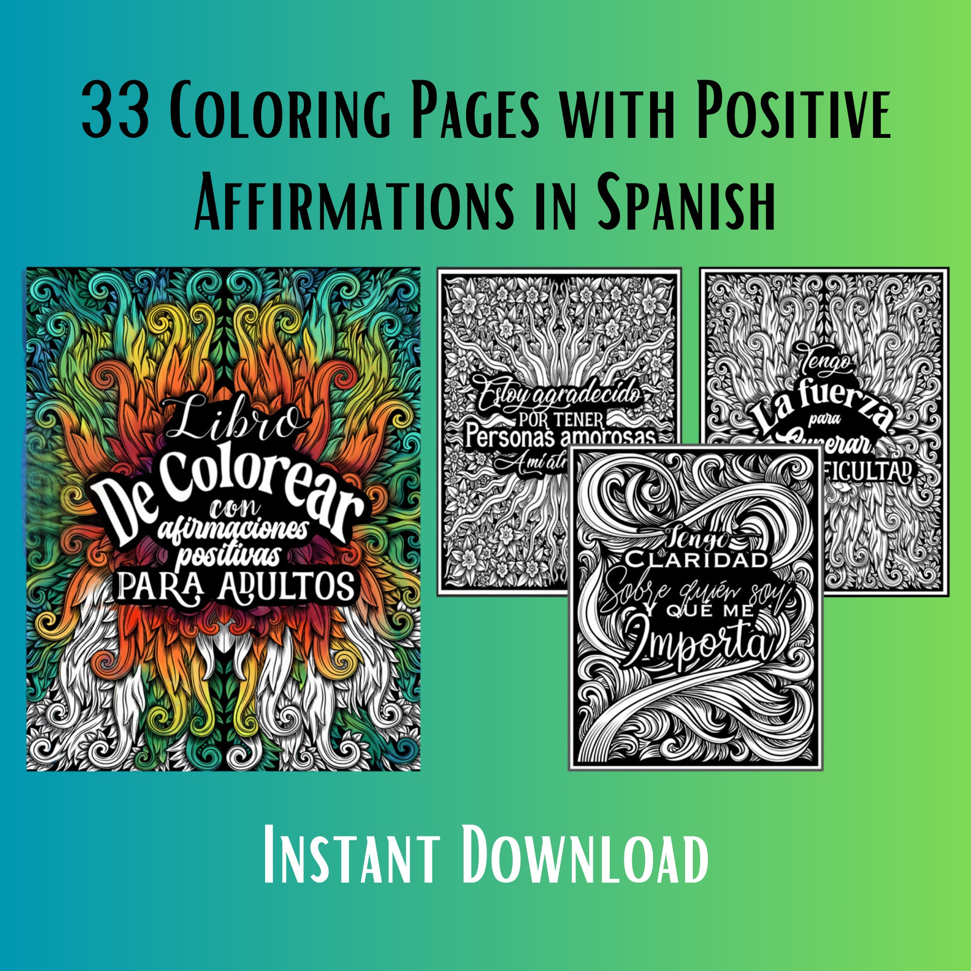 Positive Affirmations Coloring Pages Spanish Affirmations - Etsy