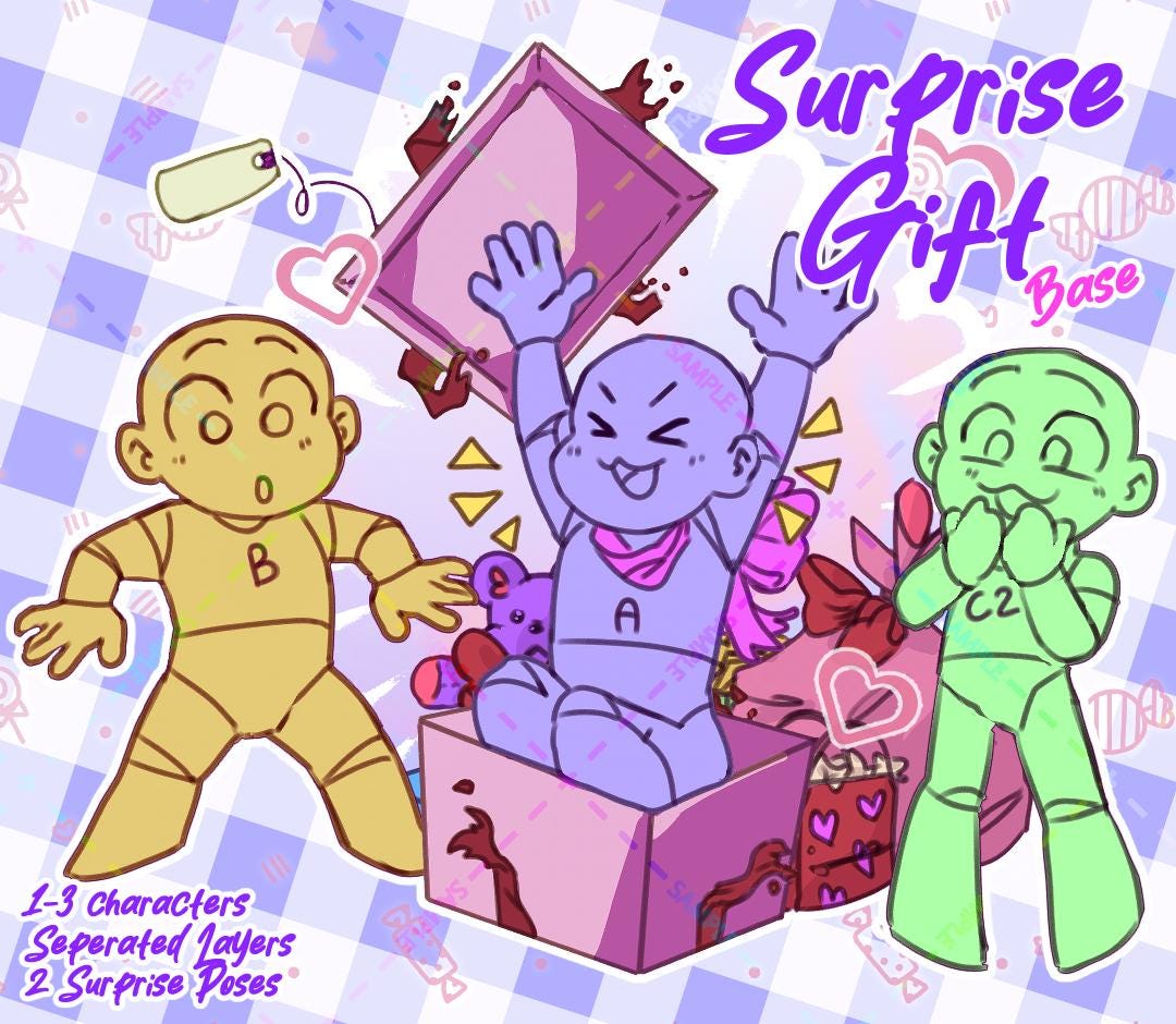 Chibi Drawing Base: Surprise Gift Fanart (PSD/CSP Files) - Etsy