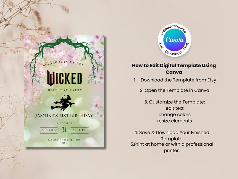 Wicked Movie Birthday Party Invitation, Wicked Editable Birthday Party ...