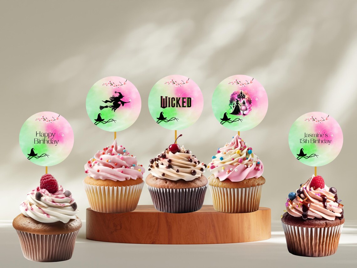 Wicked Birthday Cupcake Toppers Label, Wicked Birthday Party Decor ...