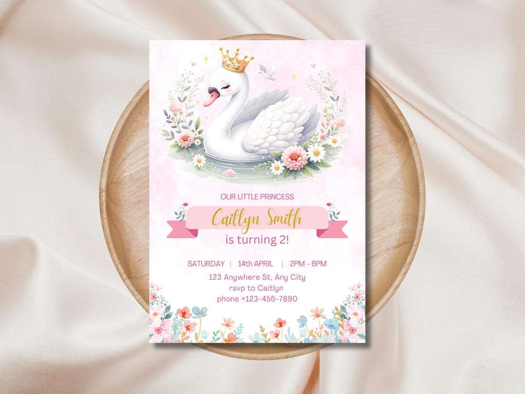 Swan Princess Birthday Invitation, Birthday Party Invite, Fairy Tale ...