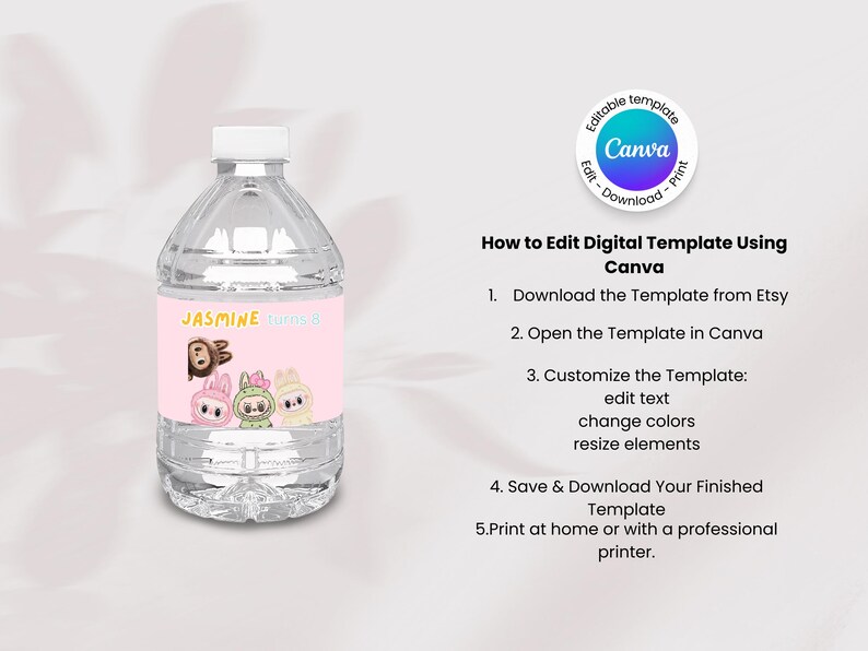 Labubu Birthday Mini Water Bottle Label | Labubu Water Bottle Template ...