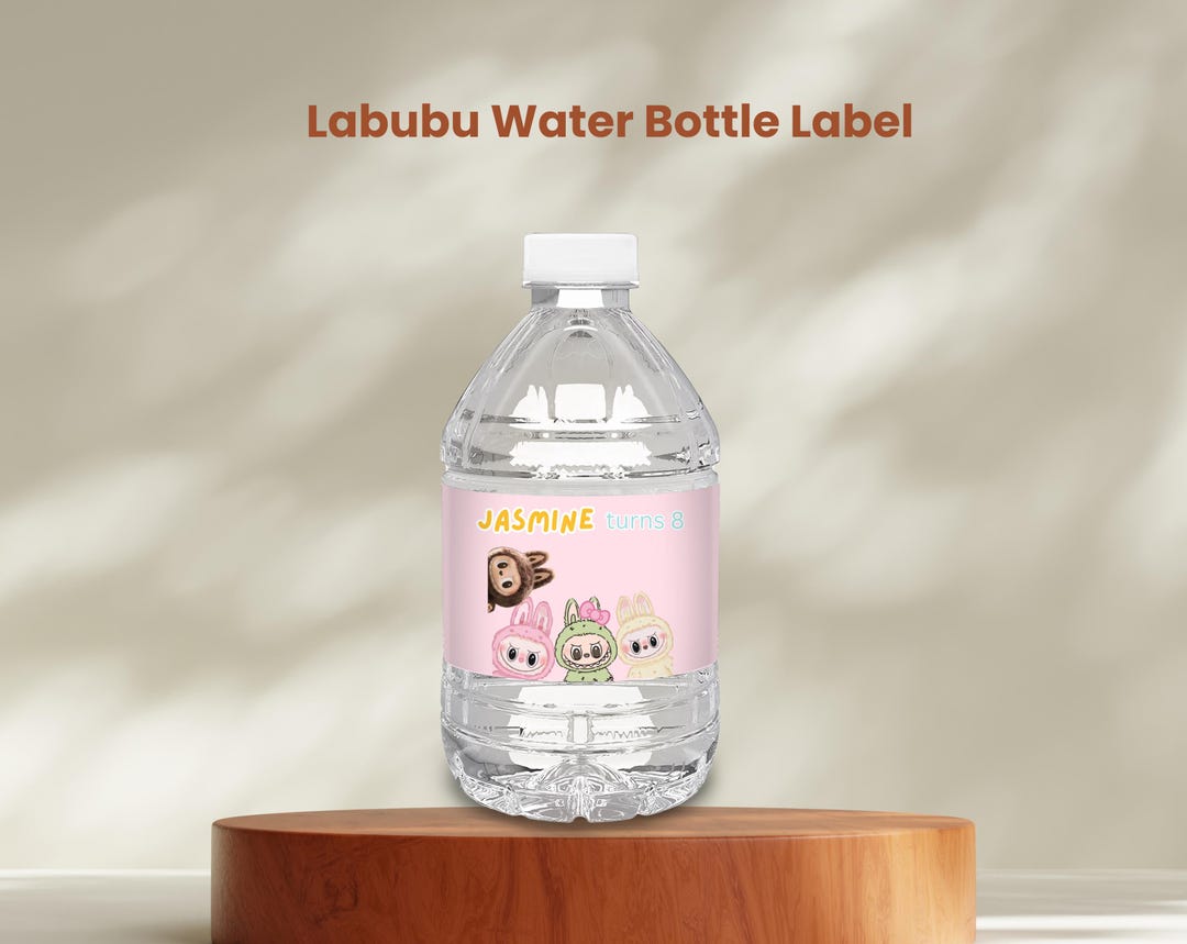 Labubu Birthday Mini Water Bottle Label | Labubu Water Bottle Template ...