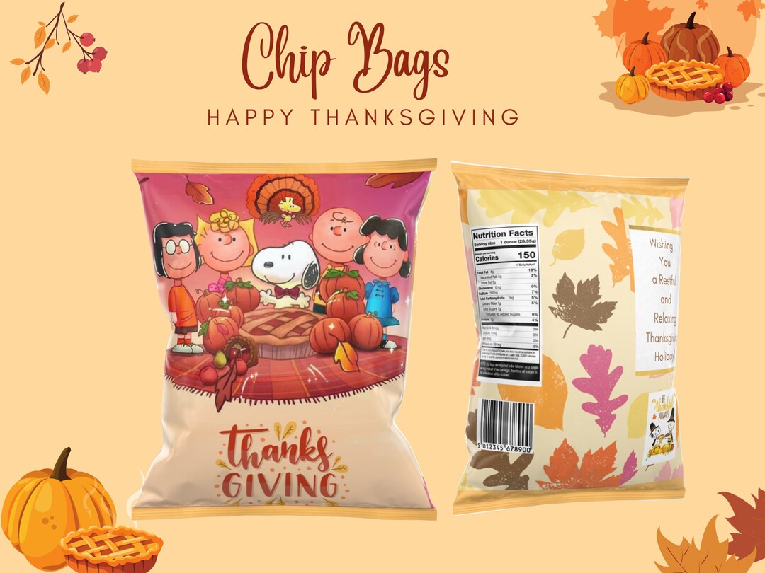 Thanksgiving Chip Bag, Party Favor Bags, Fall Leaves Chip Bags ...