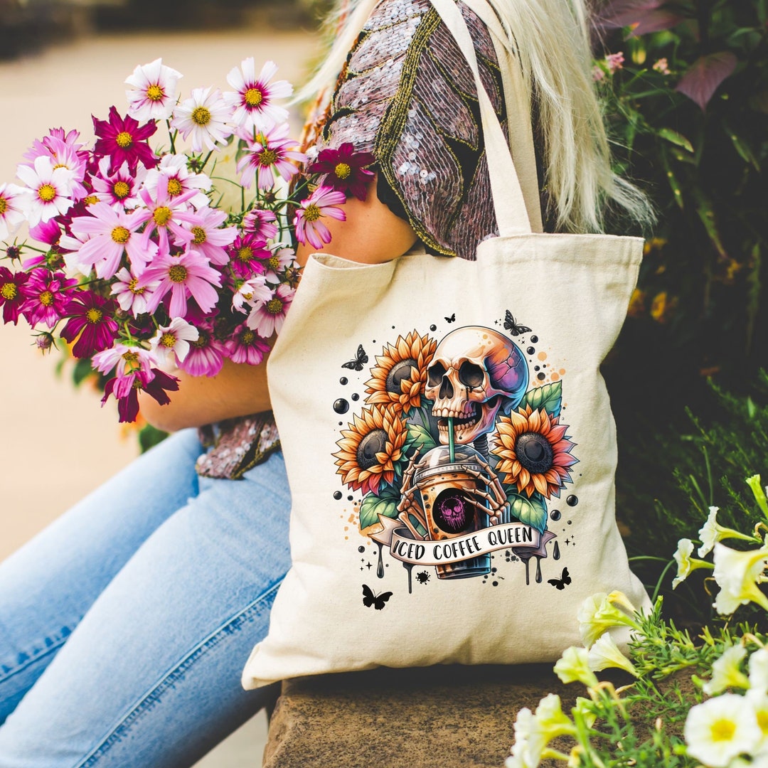 Iced Coffee Queen Tote Bag, Iced Coffee Lover Gift, Skull and Coffee ...