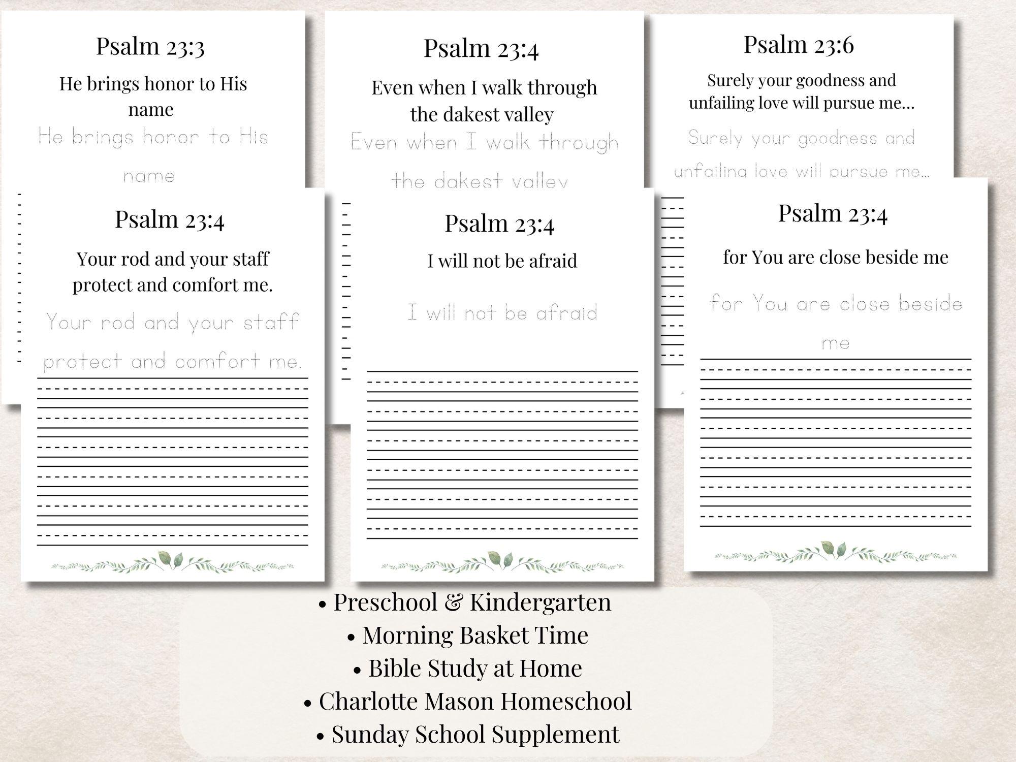 Psalm 23 Copywork Printable | Christian Handwriting Practice for Kids ...