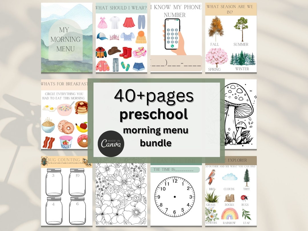 Preschool Morning Menu Printable, Homeschool Morning Menu Worksheets ...