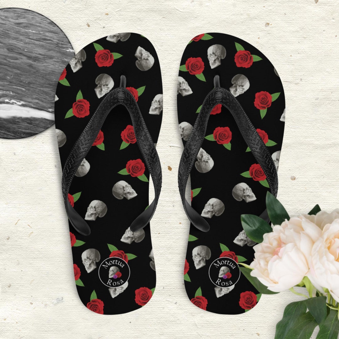 Skull and Rose Flip Flops - Etsy