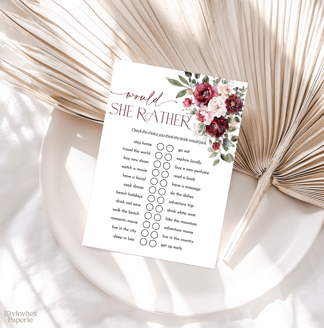 Would the Bride Rather Game, Would She Rather Editable Template, Blush ...