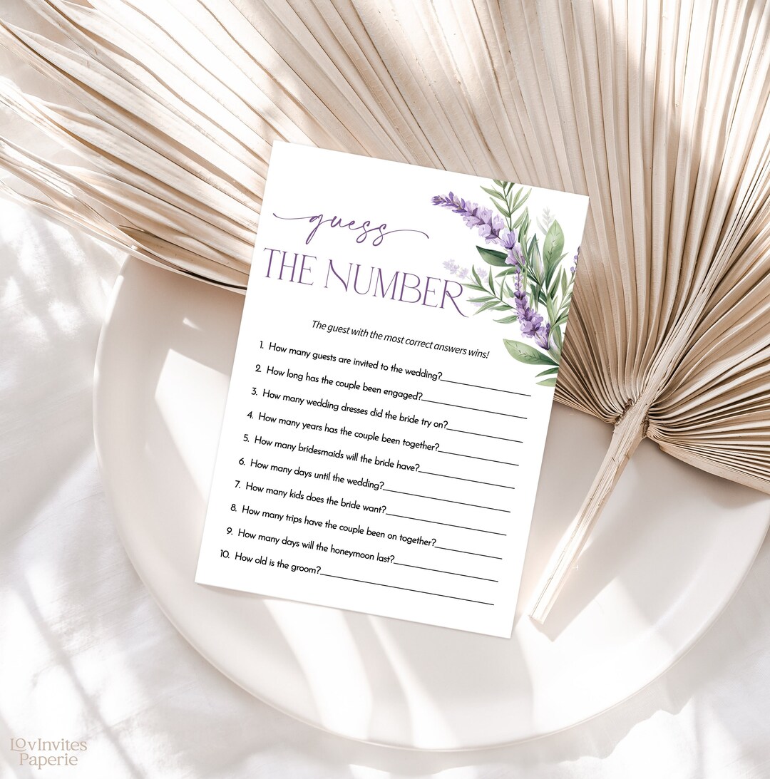 Guess the Number Bridal Shower Game Floral, Lavender Bridal Shower Game ...