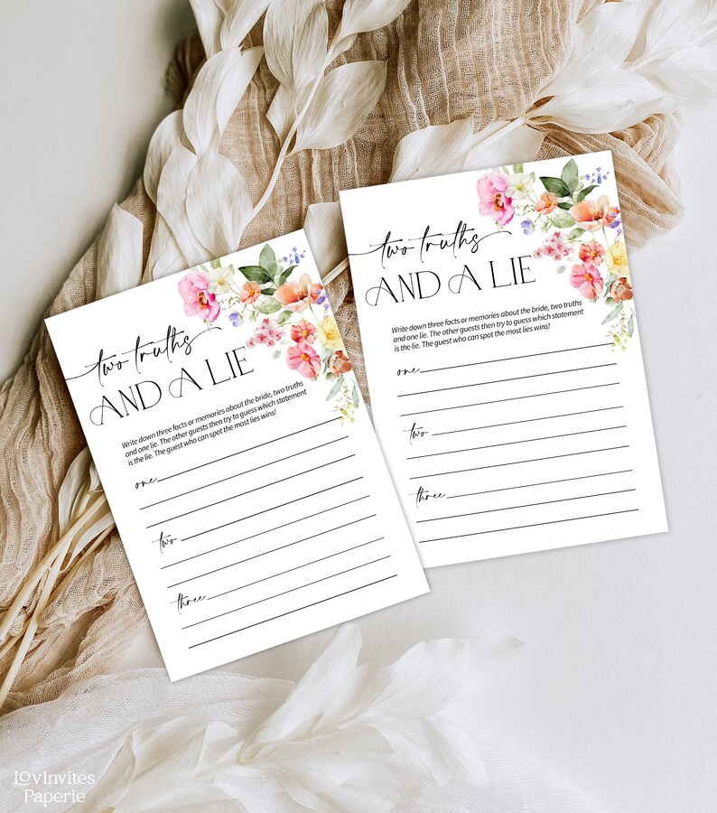 Two Truths and A Lie Bridal Shower Game, Floral Bachelorette Game ...