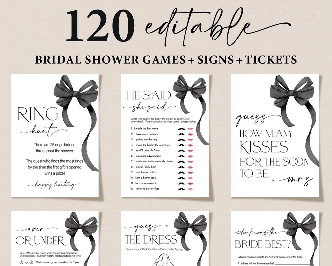 She's Tying the Knot Bridal Shower Games Bundle, Black Bow Wedding ...