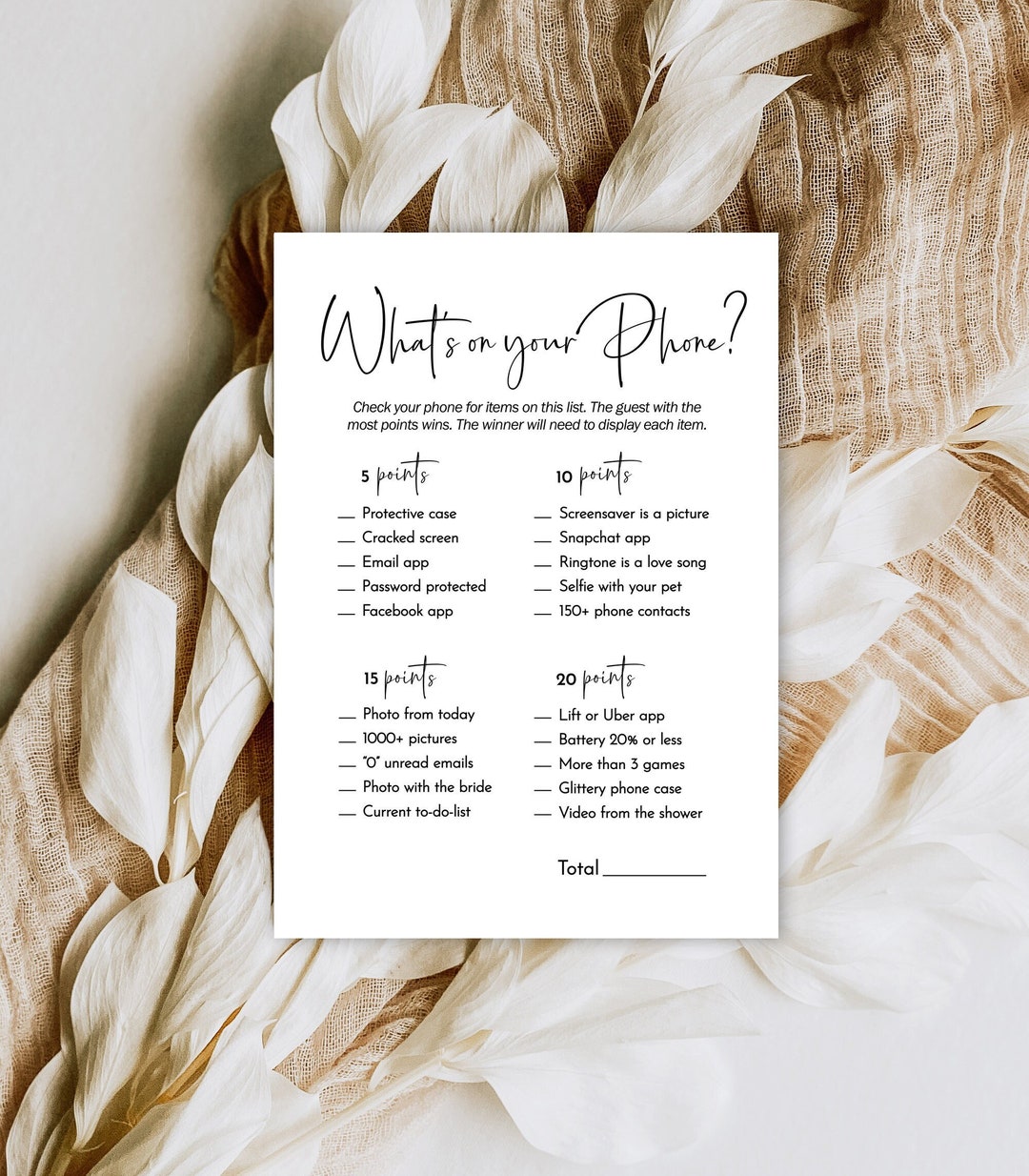 What's on Your Phone Bridal Shower Game Printable, Wedding Shower Game ...