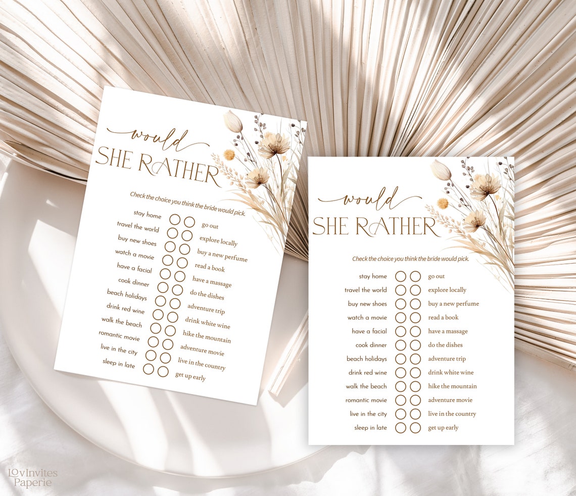 Would the Bride Rather Game, Would She Rather Editable Template, Pampas ...