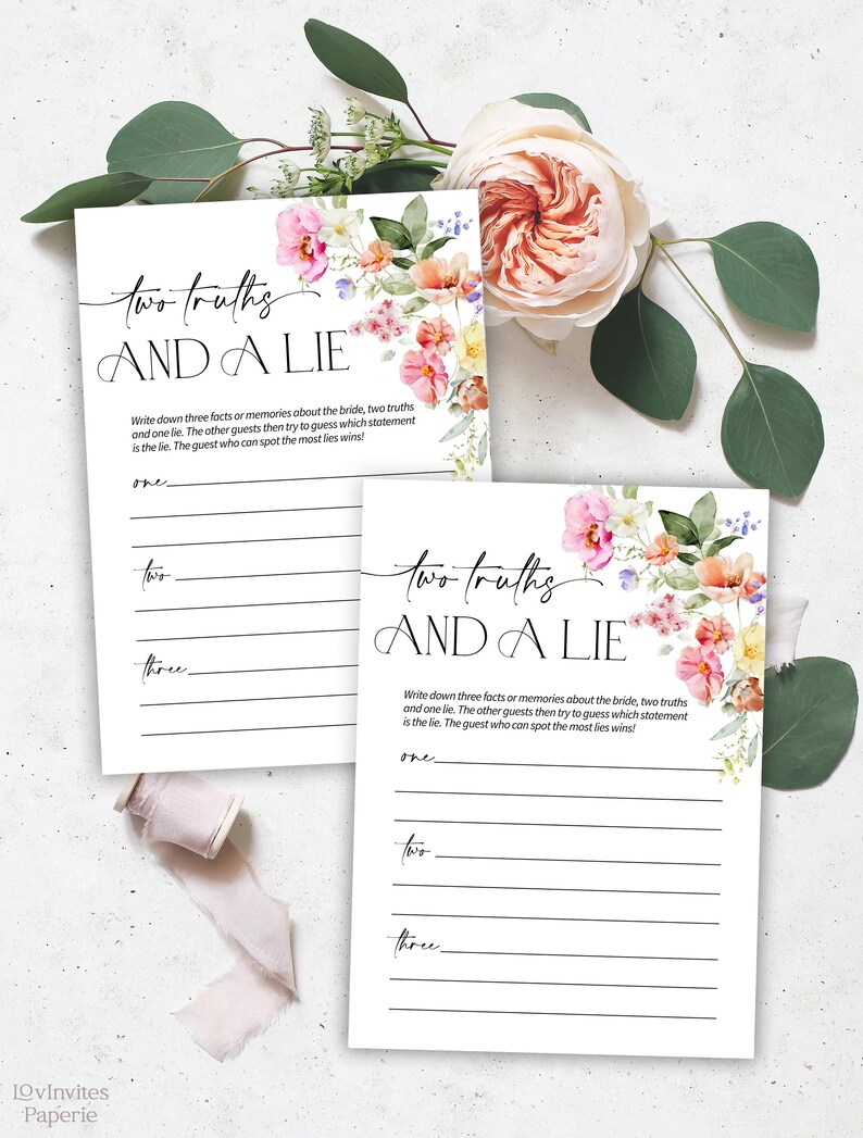 Two Truths and A Lie Bridal Shower Game, Floral Bachelorette Game ...