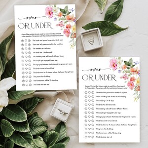 Over or Under Bridal Shower Game, Floral Bridal Shower Game, Wedding ...