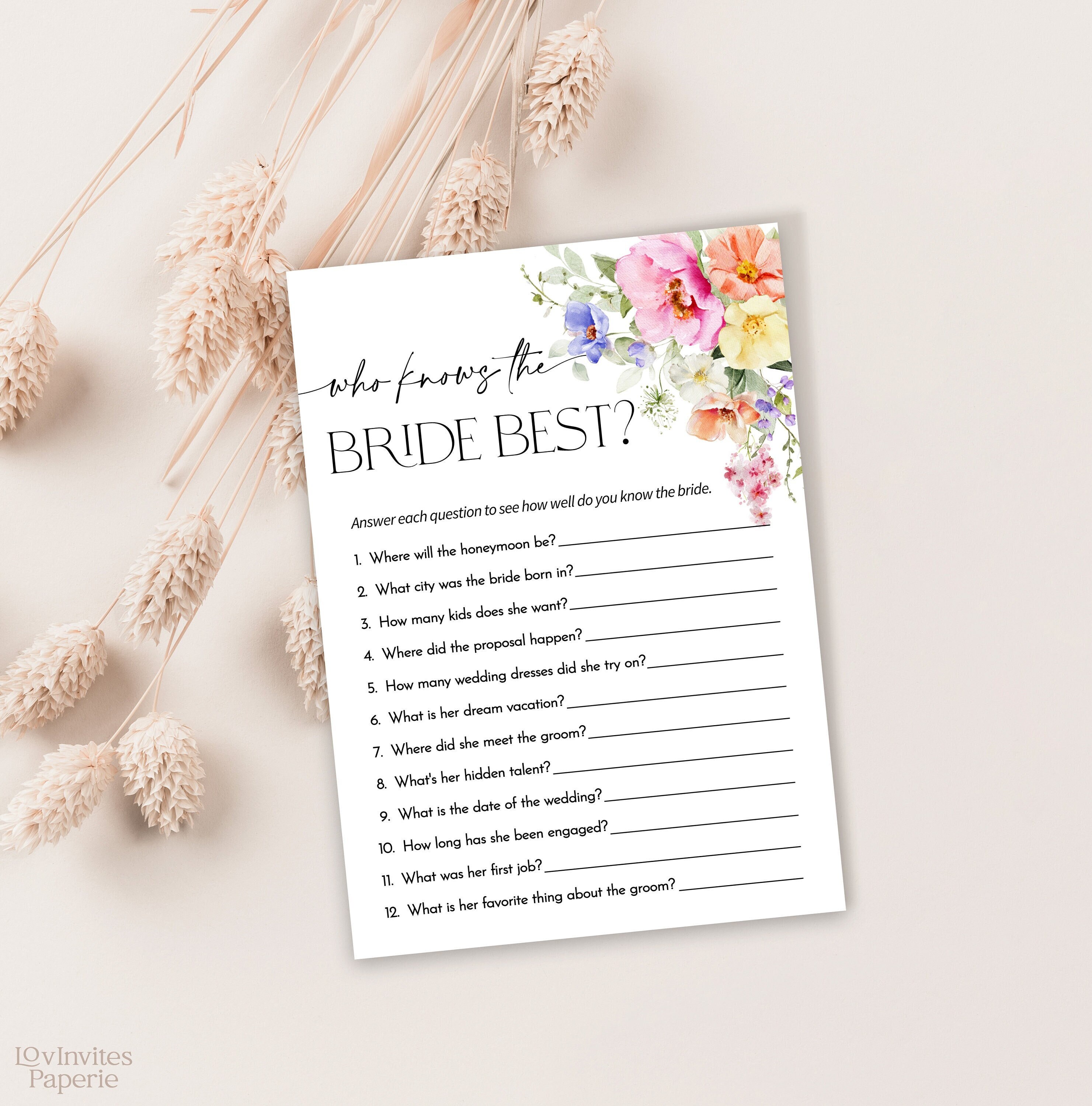 Who Knows the Bride Best Game, How Well Do You Know the Bride, Floral ...