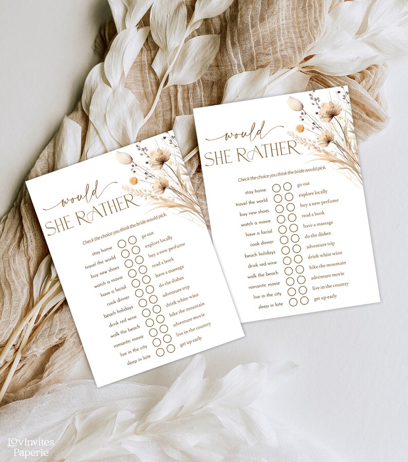 Would the Bride Rather Game, Would She Rather Editable Template, Pampas ...
