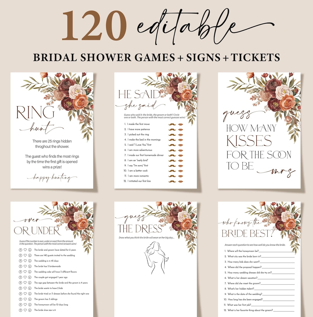 Fall Bridal Shower Games Bundle, Fall in Love Bridal Shower Games ...