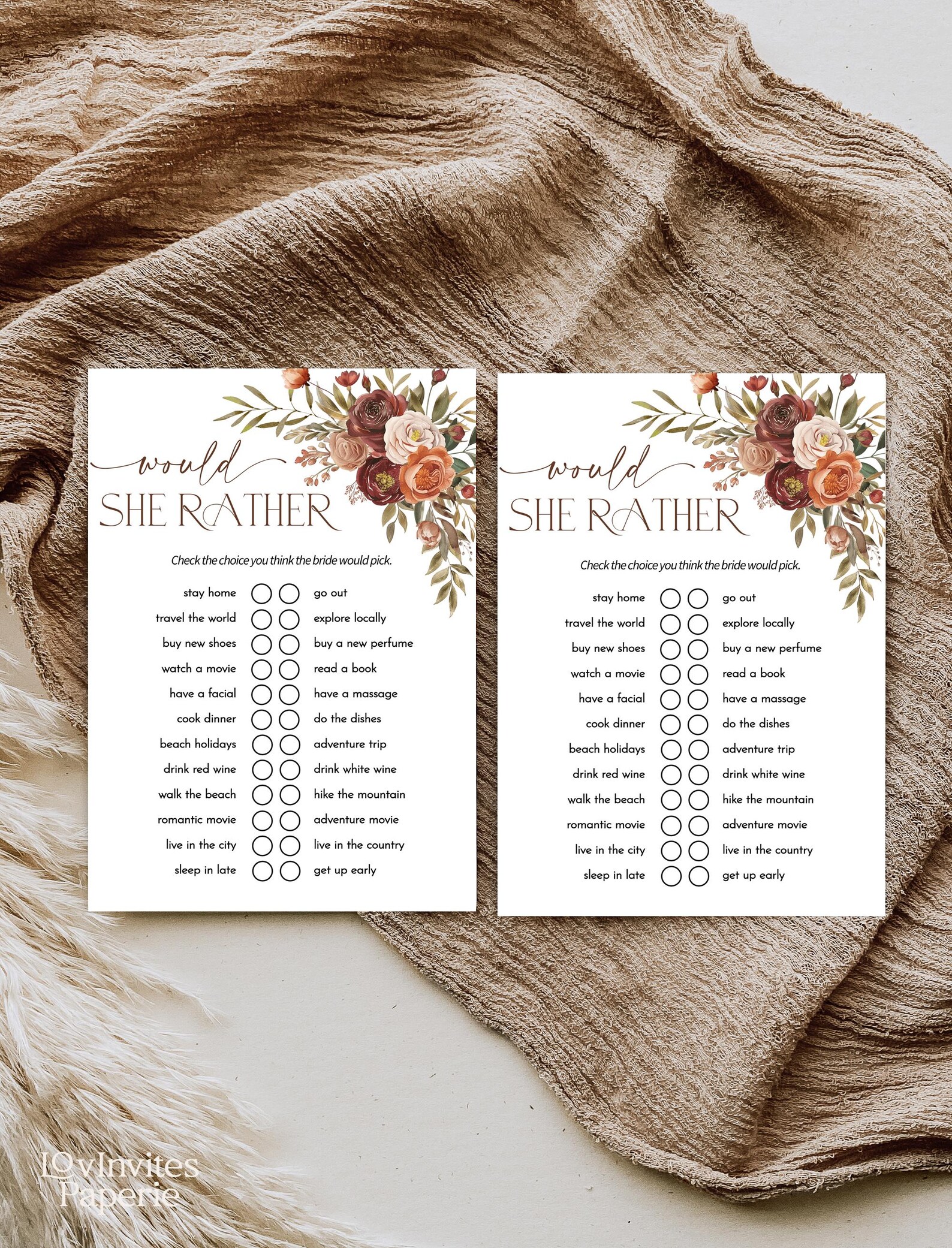 Would the Bride Rather Game, Would She Rather Editable Template, Autumn ...