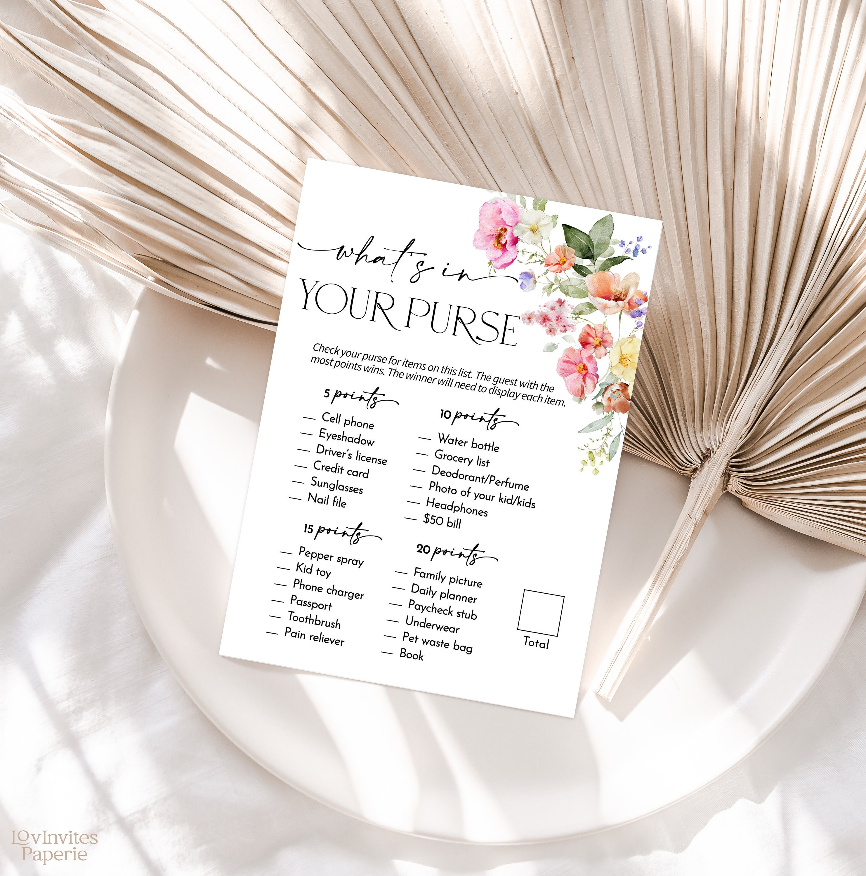 Whats in Your Purse Bridal Shower Game, Floral Bridal Shower Game ...