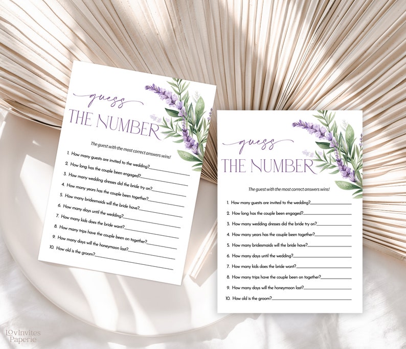 Guess the Number Bridal Shower Game Floral, Lavender Bridal Shower Game ...