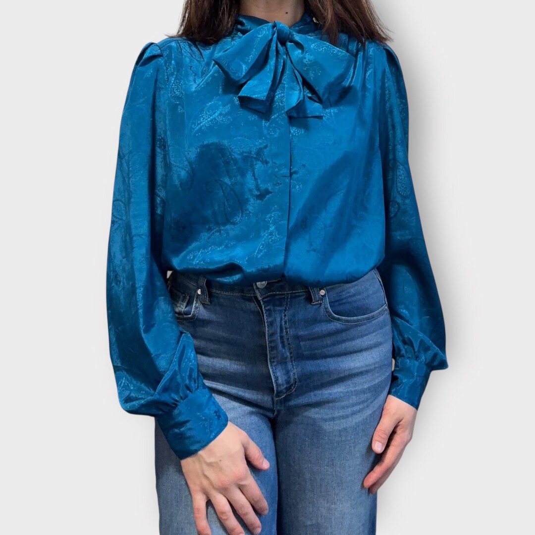 Vintage Late 1970s Carson Pirie Scott Chicago Blue Paisley Long Sleeve Blouse - Etsy