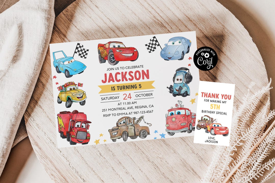 Editable Cars Birthday Party Invitation Cars Lightning Birthday Invite ...