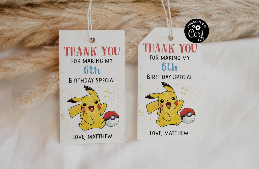 Editable Pikachu Gift Tag Pokemon Thank You Tag Instant Download ...