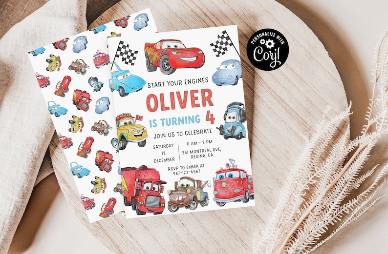 Editable Cars Birthday Party Invitation Cars Lightning Birthday Invite ...