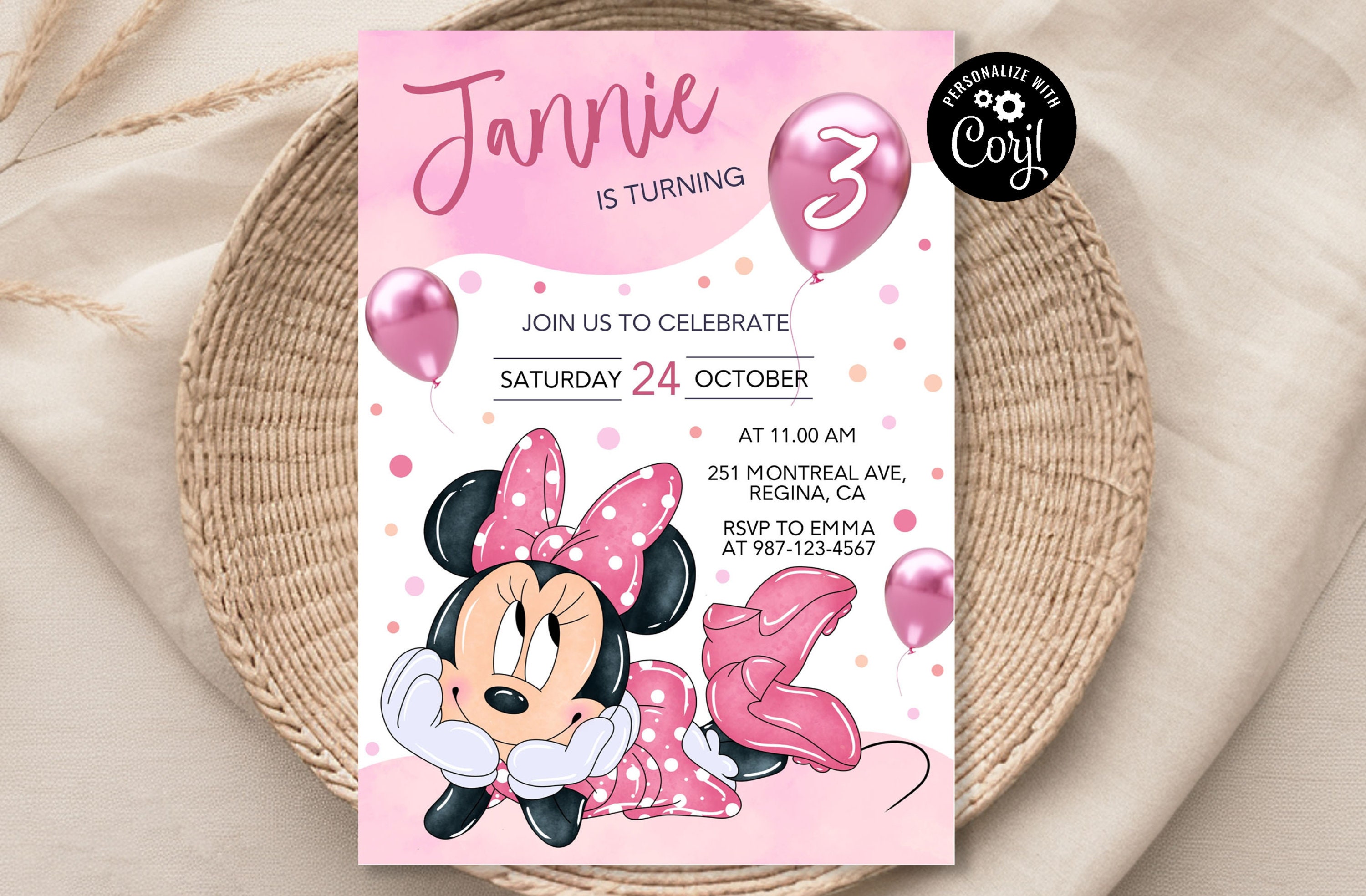 Editable Minnie Birthday Invitation Inspired Invite Any Age Digital 5x7 ...