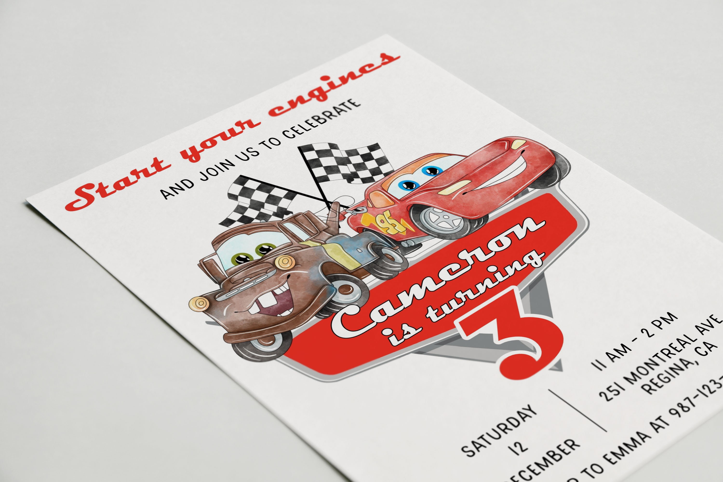 Editable Cars Birthday Party Invitation Cars Lightning Birthday Invite ...