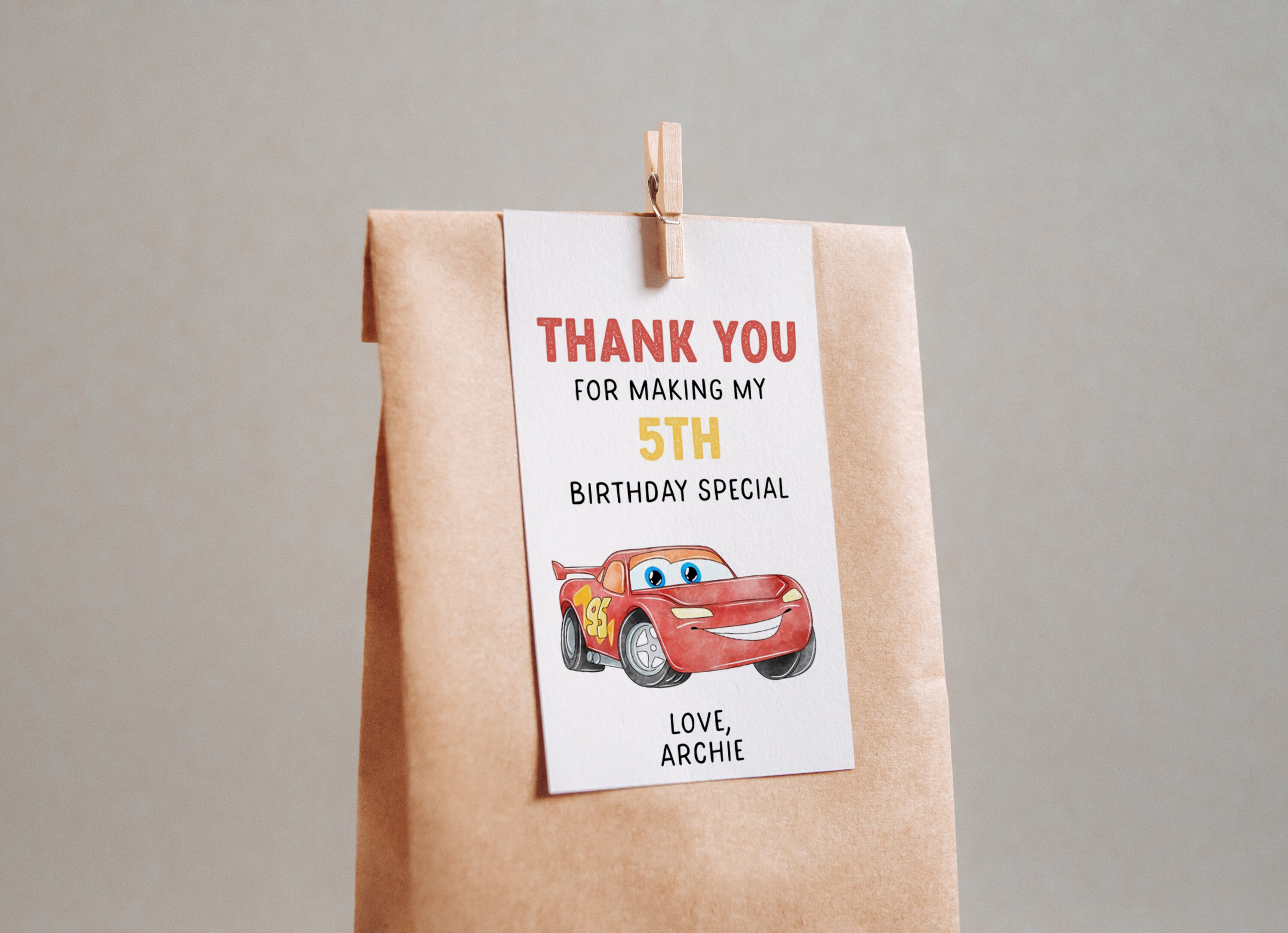 Editable Cars Birthday Party Thank You Tag Cars Lightning Birthday Gift ...