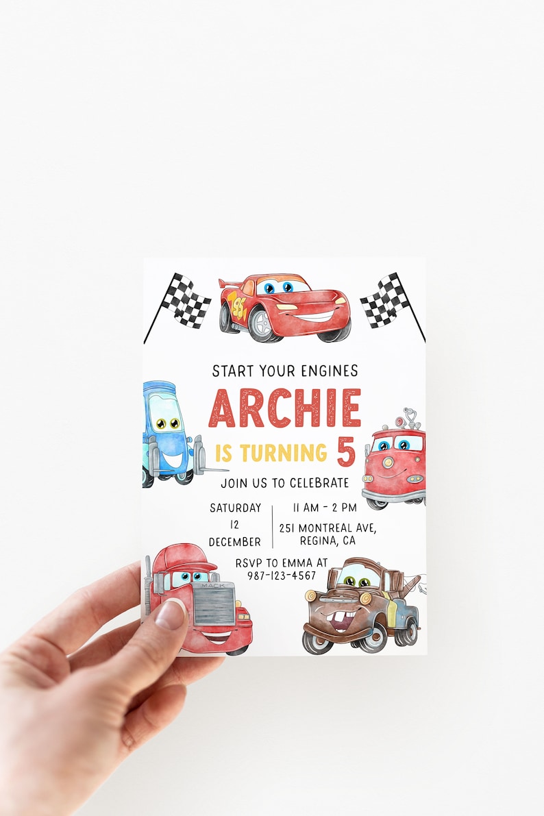 Editable Cars Birthday Party Invitation Cars Lightning Birthday Invite ...