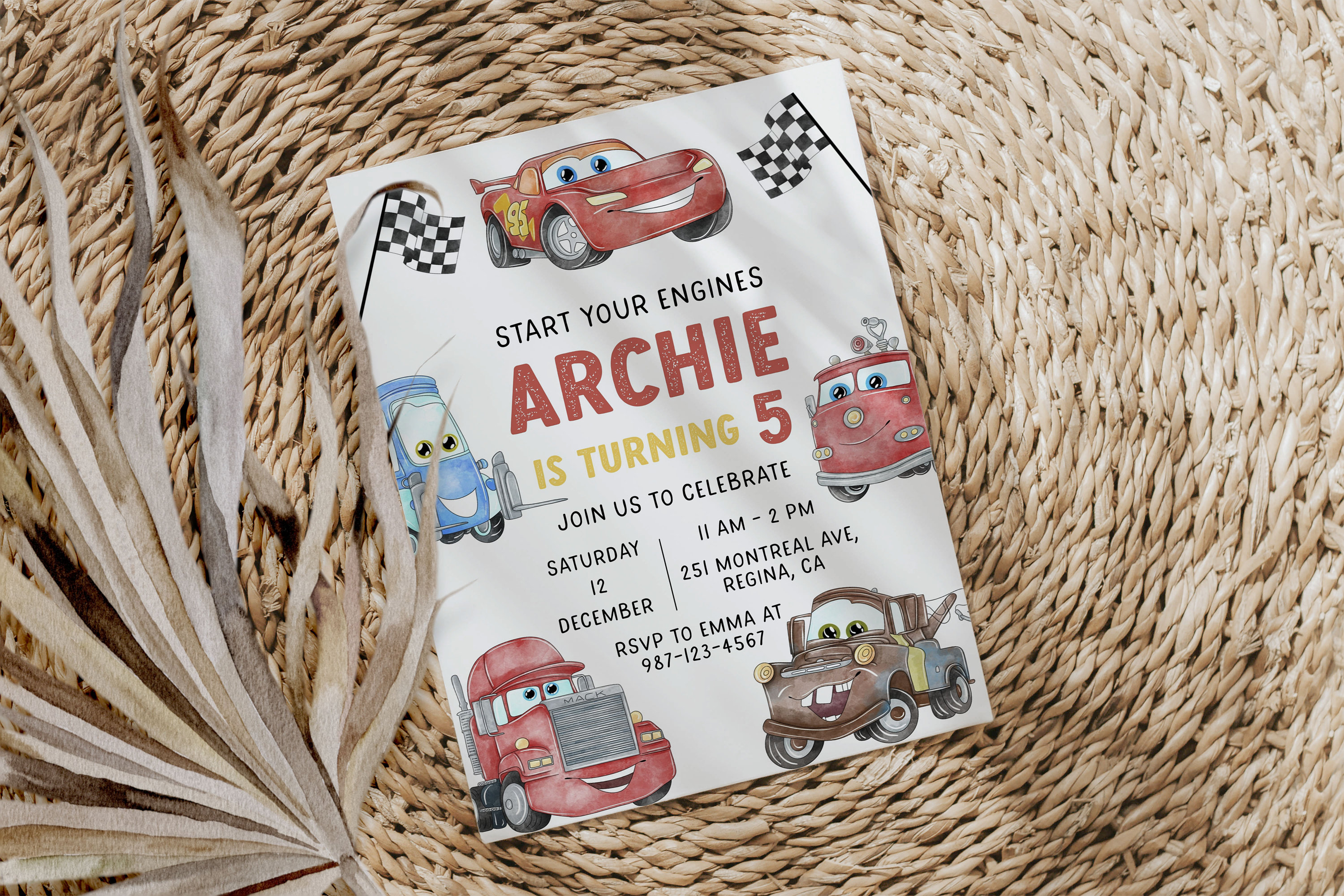 Editable Cars Birthday Party Invitation Cars Lightning Birthday Invite ...